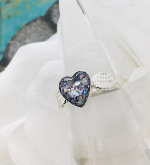Sterling Silver Heart Angel Wing Band Cremation Ring – Soul Impressions ...